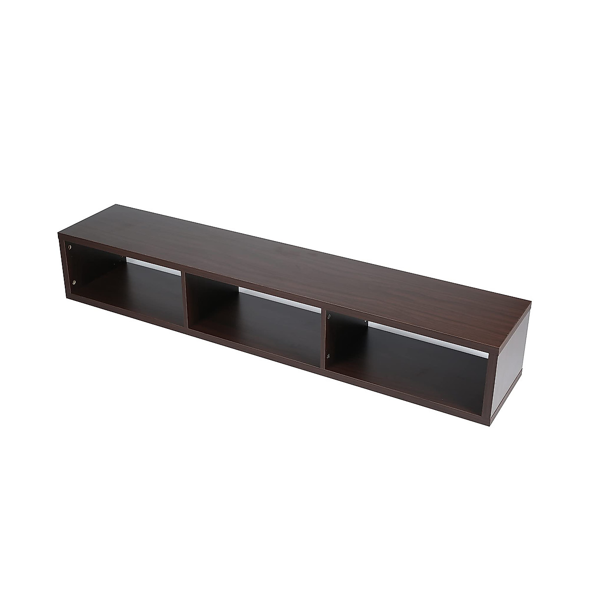 DHHU 60" Shallow, Modern Wall Mounted Floating TV Stand with 3 Open Compartments, Wooden Entertainment Center Media Console Storage Shelf, Holds up to 120 lbs, Walnut