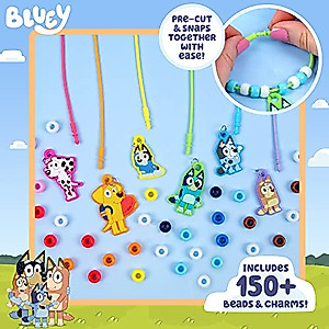 Horizon Group USA Bluey Friendship Jewelry, Create 4 Bluey Charm Bracelets & 2 Bluey Charm Necklaces, Includes 150 Beads & 6 Rubber Charms with Bluey Storage Case, Gifts for Kids Boys Girls