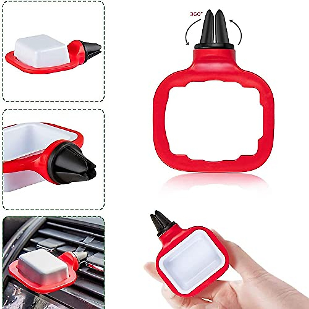 Lufapeach 4 PCS Car Sauce Holder Vent Dip Clip for Sauce Mini Sauce Holder Removable Dipping Sauces Holder Dipping Dish Container for Car Vent red white