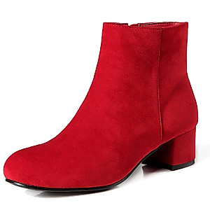 LIURUIJIA Booties for Women Low Heel Suede Ankle Boots Lined Winter Short Dress Boots Red 38(38/US7.5)