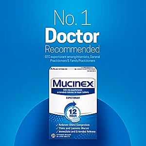 Chest Congestion, Mucinex Expectorant 12 Hour Extended Release Tablets, 20ct, 600mg Guaifenesin with Extended Relief of Chest Congestion Caused by Excess Mucus. Thins and Loosens Mucus