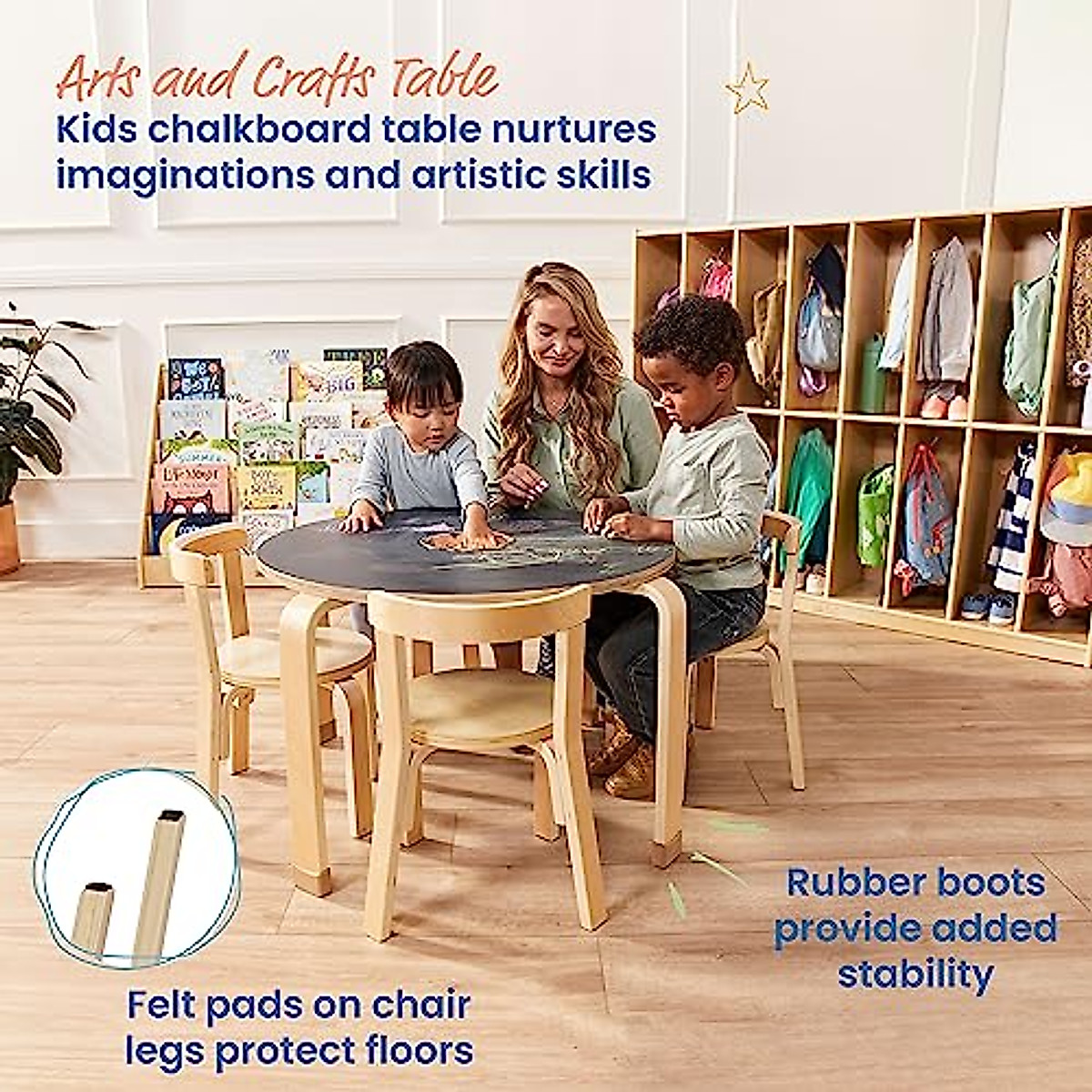 ECR4Kids Bentwood Chalkboard Table and Chair Set, Kids Furniture, Natural, 5-Piece