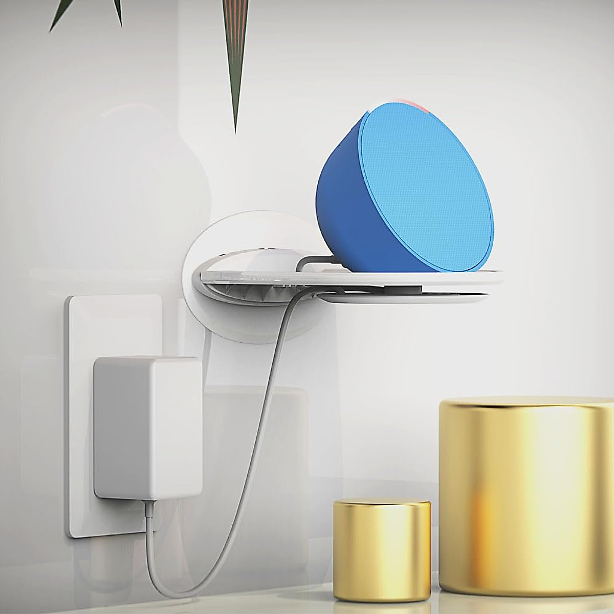 Compatible with Amazon Echo Pop Holder Echo Pop Stand Mount Echo Pop Wall Mount with Integrated Cable Management, No Screws Required, Speaker Accessories Rack (Echo Pop, White, A335), 1 piece