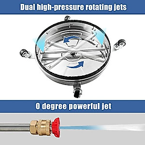 JANZ 18" Pressure Washer Surface Cleaner with 4 Wheels,1/4" Quick Plug,Stainless Steel Housing,2 Extension Wand Attachments, 3 Spray Nozzles and 2 Replacement Nozzles, 4000 PSI