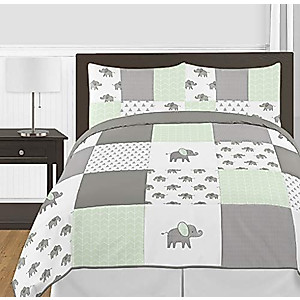 Sweet Jojo Designs Mint, Grey and White Baby Kid Clothes Laundry Hamper for Watercolor Elephant Safari Collection