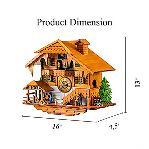 Kintrot Cuckoo Clock Black Forest Quartz Wall Clock Pendulum Movable Bird, Dancers, Watermill, Wood Chopper