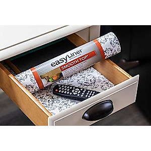 Duck Smooth Top Easy Liner Shelf Liner, Top Cabinet Multipack, 6-Rolls, Each 12" Width, 10' Length, Grey Damask