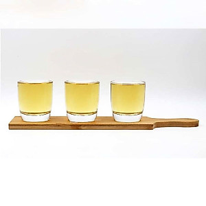 HinLot 3 Slots Bamboo Wine Serving Display Rack Flight Paddle Board for Wine Glass Jars (1)