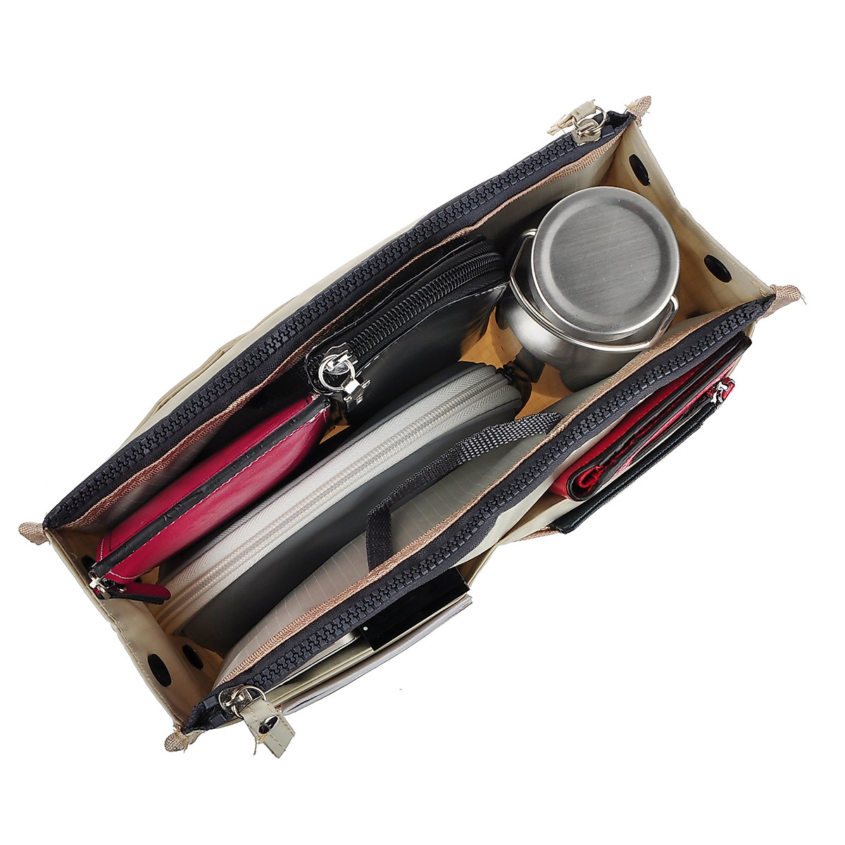 Vercord Updated Purse Handbag Organizer Insert Liner Bag in Bag 13 Pockets Milky Beige Medium