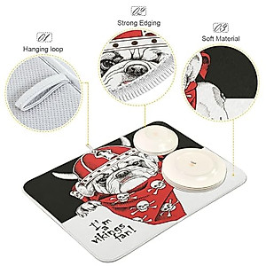 Red Skull Scarf Bulldog Black White Dish Mat Memory Foam Dish Drying Mat 16 X 18 Kitchen Mat Counter Dish Drainers Mat Dryer Kitchen Mat