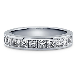 BERRICLE Sterling Silver Wedding Rings Channel Set Princess Cut Cubic Zirconia CZ Anniversary Half Eternity Ring for Women, Rhodium Plated Size 5.5