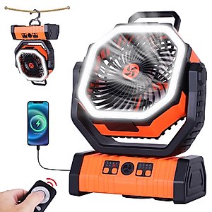 𝟐𝟎𝟎𝟎𝟎𝐦𝐀𝐡 Camping Fan Battery Powered Fan with LED Lantern, Portable Camping Fan for tents, 8H Timer & 270°Osicllating Fan Rechargeable Battery Operated Fan, USB Desk Fan Beach Fan with Hook