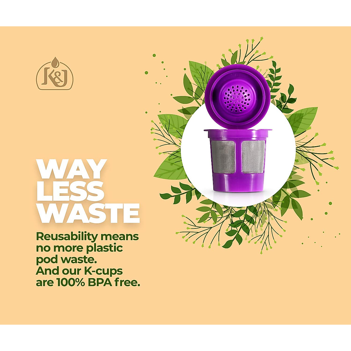 K&J Reusable Filter Cups Compatible with Keurig 1.0 K-Cups - Includes Freedom Clip for Compatibility With Keurig 2.0 Machines (4-Pack, Purple)