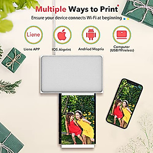 Liene 4x6'' Photo Printer, Wi-Fi Picture Printer, 20 Sheets, Full-Color Photo, Instant Photo Printer for iPhone, Android, Smartphone, Thermal dye Sublimation, Portable Photo Printer for Home Use