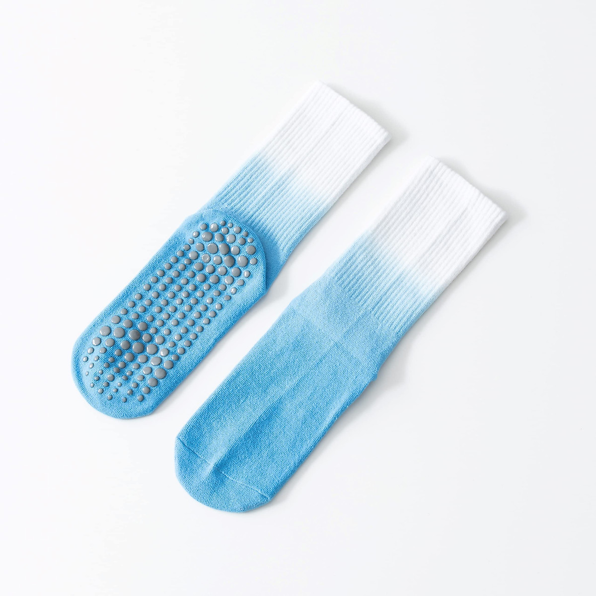 Yoga Socks with Grips for Women Non Slip Colorful Gradient Tie Dye Cushioned Crew Socks for Pilates Barre Ballet Dance (Blue)