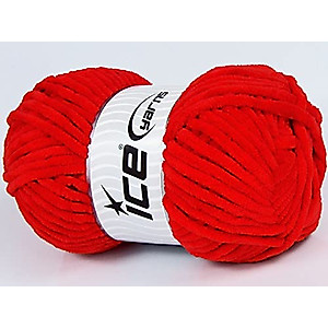 Lot of 4 x 100gr Skeins Ice Yarns Velvet Chenille Hand Knitting Yarn Red