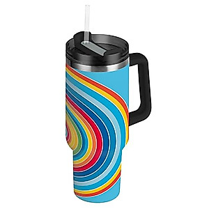 FRCSDIY Colored Circle Insulated Tumbler with Handle and Straw Lid,40oz Leakproof Stainless Steel Cup BPA-Free Water Bottle