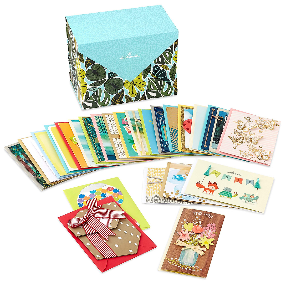 Hallmark Pack of 24 Handmade Assorted Boxed Greeting Cards, Modern Greenery—Birthday Cards, Baby Shower Cards, Wedding Cards, Sympathy Cards, Thinking of You Cards, Thank You Cards