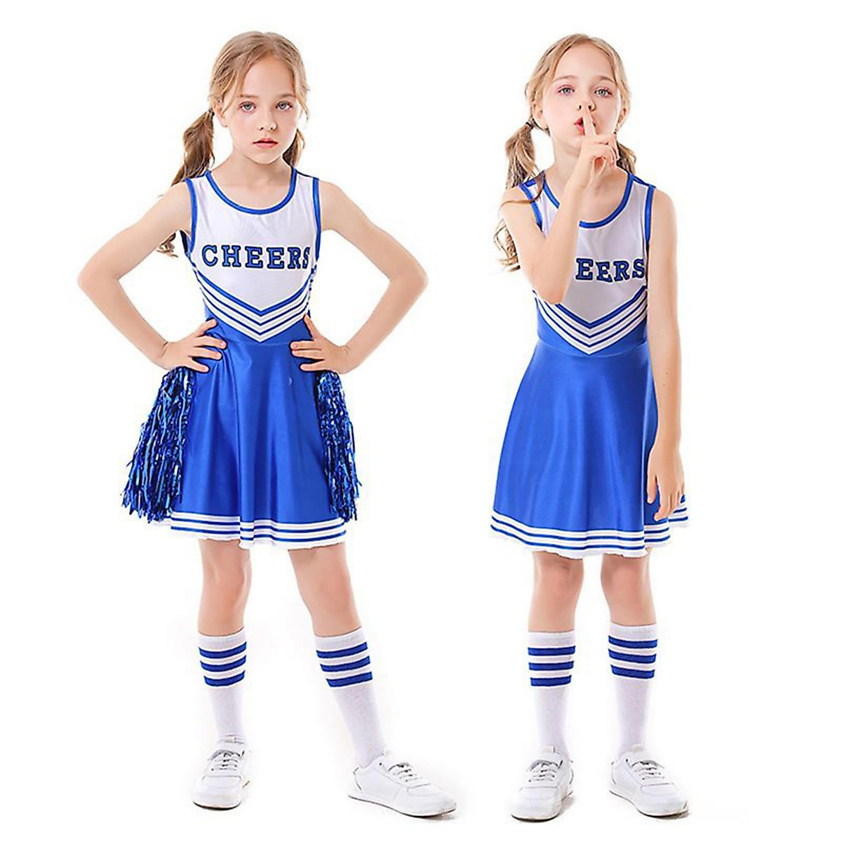 Hotfiary Cheerleader Outfit for Girls Toddler Halloween Cheerleading Outfit with Cheer Pompoms&Socks Dress for Party Sports