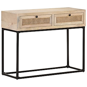 QJBSAVVA Console Table 39.4"x13.8"x29.9" Solid Mango Wood and Natural Cane,Large Space Dresser Entry Tables Narrow end Table Couch Table Suitable for Home, Office, Bedroom, Meeting Room