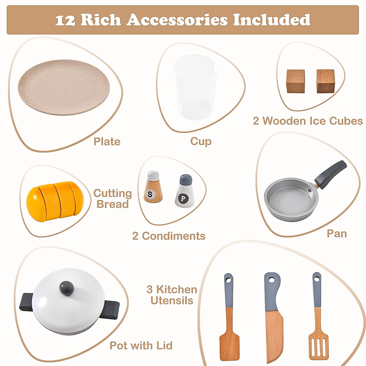 HONEY JOY Kids Kitchen Playset, 2-Piece Modular Wooden Play Kitchen for Toddlers & Refrigerator with Ice Maker, Range Hood, Oven, Little Chef Pretend Toy Kitchen Set with Light & Sound, Gray