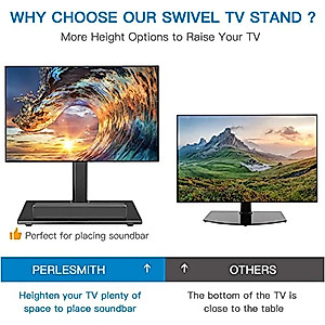 PERLESMITH Universal Swivel TV Stand-Table Top TV Stand Base for 37-70 inch LCD OLED Flat Screen 4K TVs Height Adjustable TV Stand Mount with Heavy Duty Tempered Glass Base VESA 600x400mm