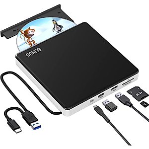 External CD DVD Drive, USB 3.0 DVD Drive External CD Burner for Laptoop with 2 USB and TF/SD Slots, Portable CD/DVD Reader Writer DVD Player for MacBook Mac PC Windows 11 Linux OS