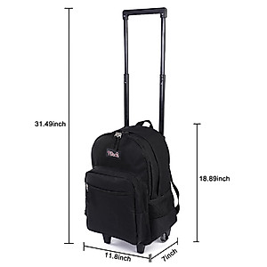 Tilami Rolling Backpack 18 inch Double Handle with Lunch Bag Wheeled Kids Backpack, Black