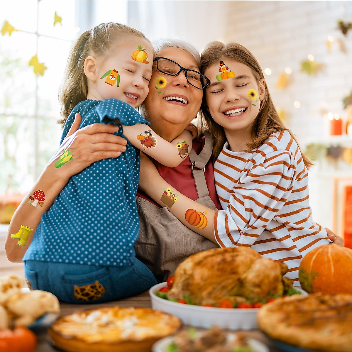 Ferraycle 292 Pcs Fall Temporary Tattoos for Kids Thanksgiving Fake Tattoos Kids Autumn Tattoo Stickers for Kids Pumpkin Turkey Maple Santa Temporary Tattoos for Christmas Teens Theme Party Supplies