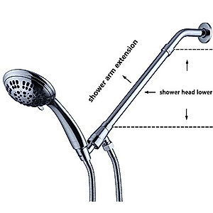 G-Promise 10 Inches Shower Head Extension Arm, Shower Arm Extension, Shower Head Extender, Lower Shower Head, All Solid Brass Construction (Polished Chrome)