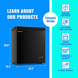 DEMULLER Chest Freezer 4.0 CU. FT Ultra-low Temperature Deep Freezers (Down to -12 ℉) with TWO Removable Baskets Accurate Display of Cabinet Temp Freestanding Black