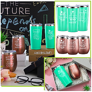 Jinei 6 Pcs Teacher Gifts Wine Tumbler Set Teacher Appreciation Gifts, Funny Thank You Birthday Graduation Gifts for Teachers Professors Nurse, 12 oz/ 20oz Coffee Mug with Lid Straw(Teacher)