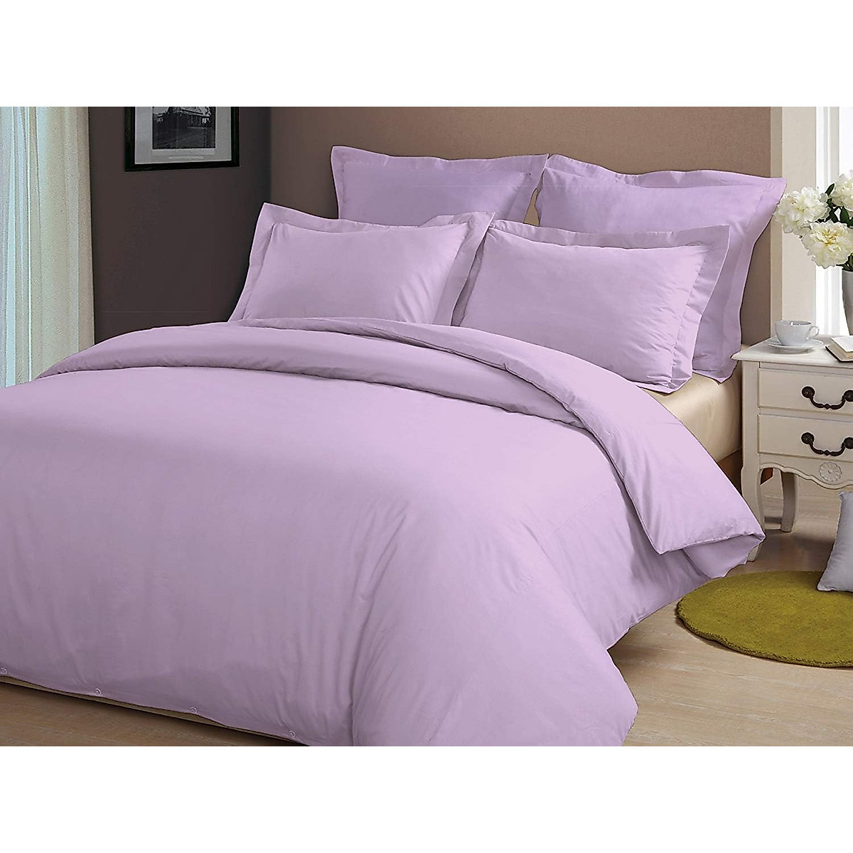AHJ Beddings 1000 Thread Count Full Size 7 Piece Duvet Cover Set (15 inch Deep Pocket Sheet Set and Duvet Cover Set) 100% Egyptian Cotton - Lilac Solid