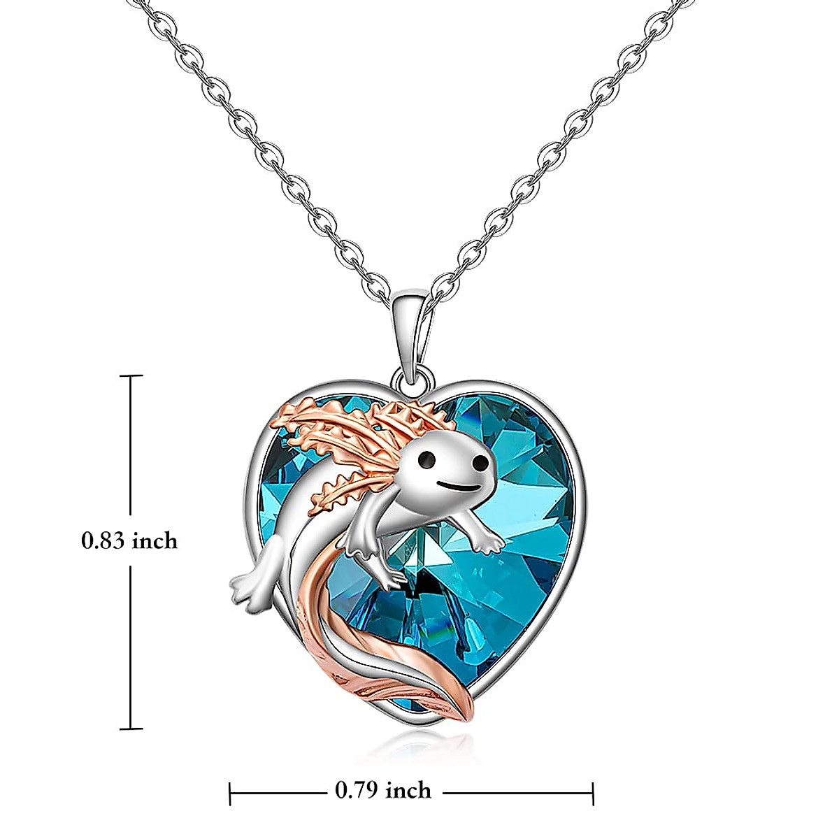 Axolotl Necklace for Women Sterling Silver Blue Heart Crystal Cute Mexican Axolotl Jewelry Charm Animal Necklace Pendant Christmas Gifts