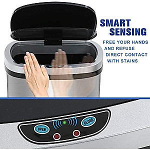 XXFBag Kitchen Trash Can 13 Gallon Garbage Can, Sensor Trash Can Touchless Stainless Steel Trash Can, Brushed Dustbin 50 Liter Motion Trash Bin Metal Waste Bin with Lid for Home Bathroom Office Restroom, Silver