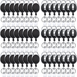 50 Pack Heavy Duty Retractable Badge Reels Batch Holder Name ID Badge Clips Keychain Badge Holder Key Card Retractable Holder Reel Clip for Office Worker Doctor Nurse Employee (Black)