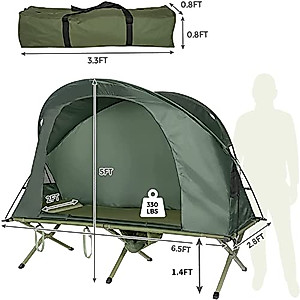 Tangkula 4-in-1 Camping Cot Tent, Foldable Off Ground Elevated Tent Set for 1 Person, Portable Tent with Waterproof External Cover, Air Mattress & Carrying Bag, Ideal for Outdoor Hiking, Camping