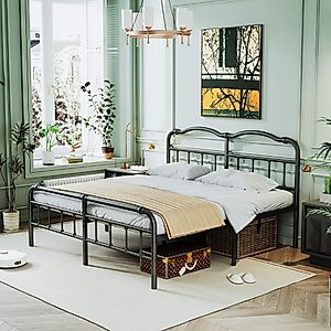 Breezehome Queen Size Bed Frame with Headboard, 18in High, Heavy Duty Metal Platform Bed Frame, Noise Free, Easy Assembly, No Box Spring Needed, Black
