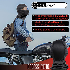 Badass Moto Motorcycle Balaclava Face Mask Men, Black Ski Mask for Men, Motorcycle Mask, Neck Gaiter, Full Face Mask Protects from Dust, Sun, Wind, Breathable Motorcycle Riding Gear Fits Under Helmet