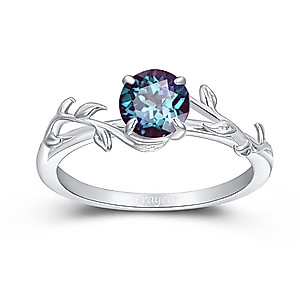 Frayerr Gift for Her,Art Deco Leaf Shaped Alexandrite Ring,Brilliant 1.00 Carat Created Alexandrite Ring,Color Changing Birthstone Ring,Vintage Vines Style Ring (8)