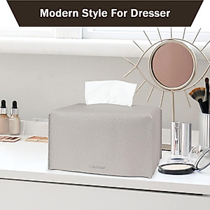 2Pcs Tissue Box Cover Holder, Rectangular with Bottom Belt - PU Leather Tissue Cover Decorative Organizer for Tabletop, Bathroom, Car, Office,9.5X5X5 Inch - Light Gray