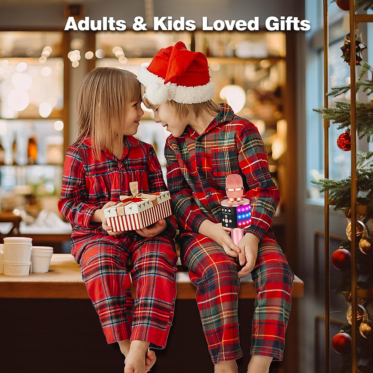 BONAOK Bluetooth Wireless Karaoke Microphone with LED Lights,4-in-1 Portable Handheld Mic with Speaker Karaoke Player for Singing Home Party Toys Birthday Gift for Kids Adults Girls Q78(Rose Gold)