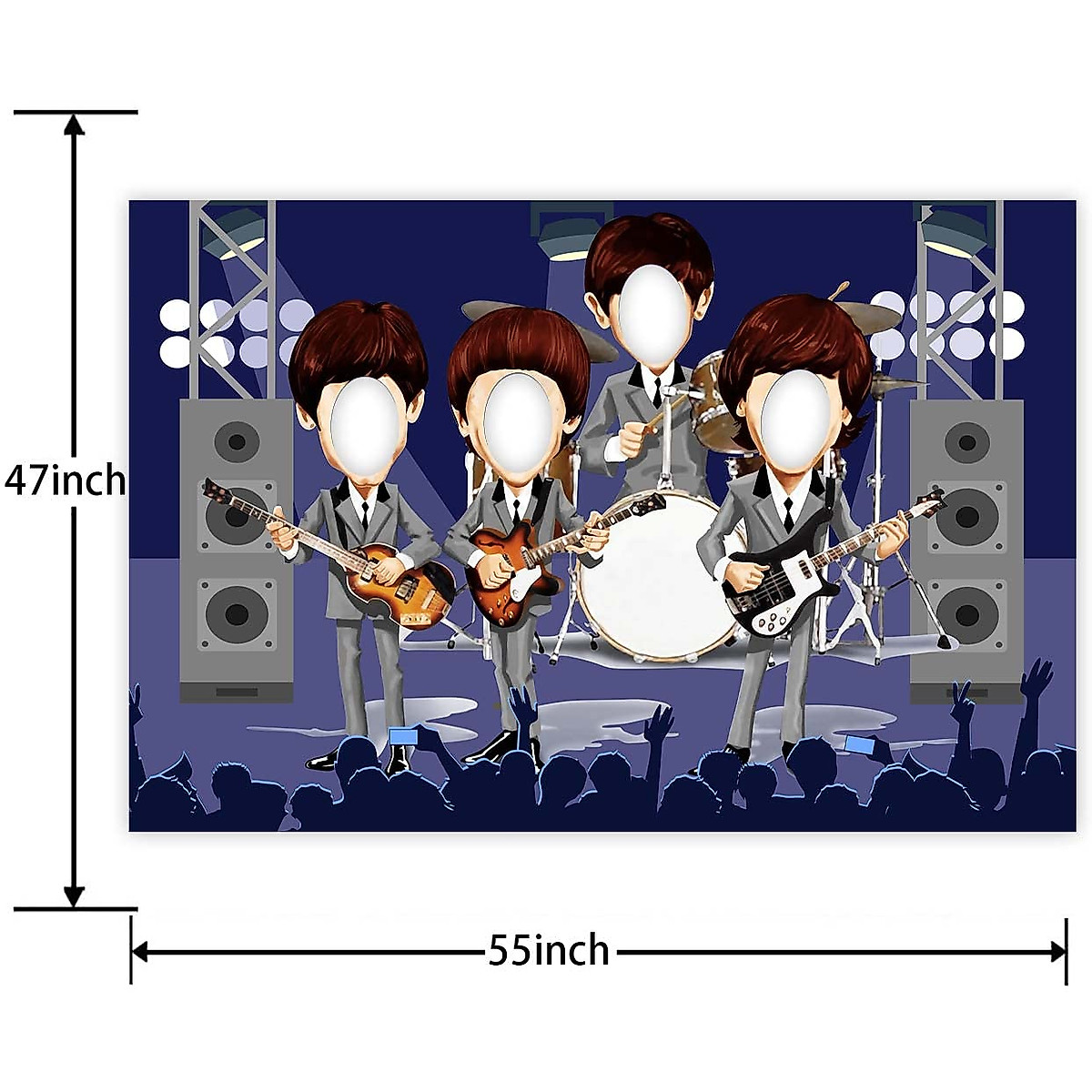 DZTRELFK Band Banner, Rock and Roll Theme, Pretend Play Party Decor, Large Guitarist Bassist Drummer Face, Multi Color, 71x47 inches, Birthday Party Supplies