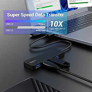 HOPDAY 4-Port USB Hub, USB 3.0 Hub, Ultra-Slim USB Splitter for MacBook Pro/Air, Multiport Adapter 5Gbps Data Hub for iMac Pro,Xbox,Ps4,Dell, HP, Surface Pro,Notebook PC,Tesla Model 3,Mobile HDD