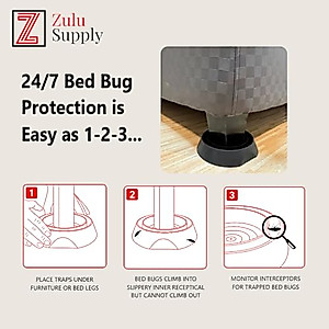 Zulu Supply Bed Bug Interceptors, Traps, 8 Pack, Bedbug Monitor, Insect Detector for Bed Legs or Furniture (Black 8 Pack)