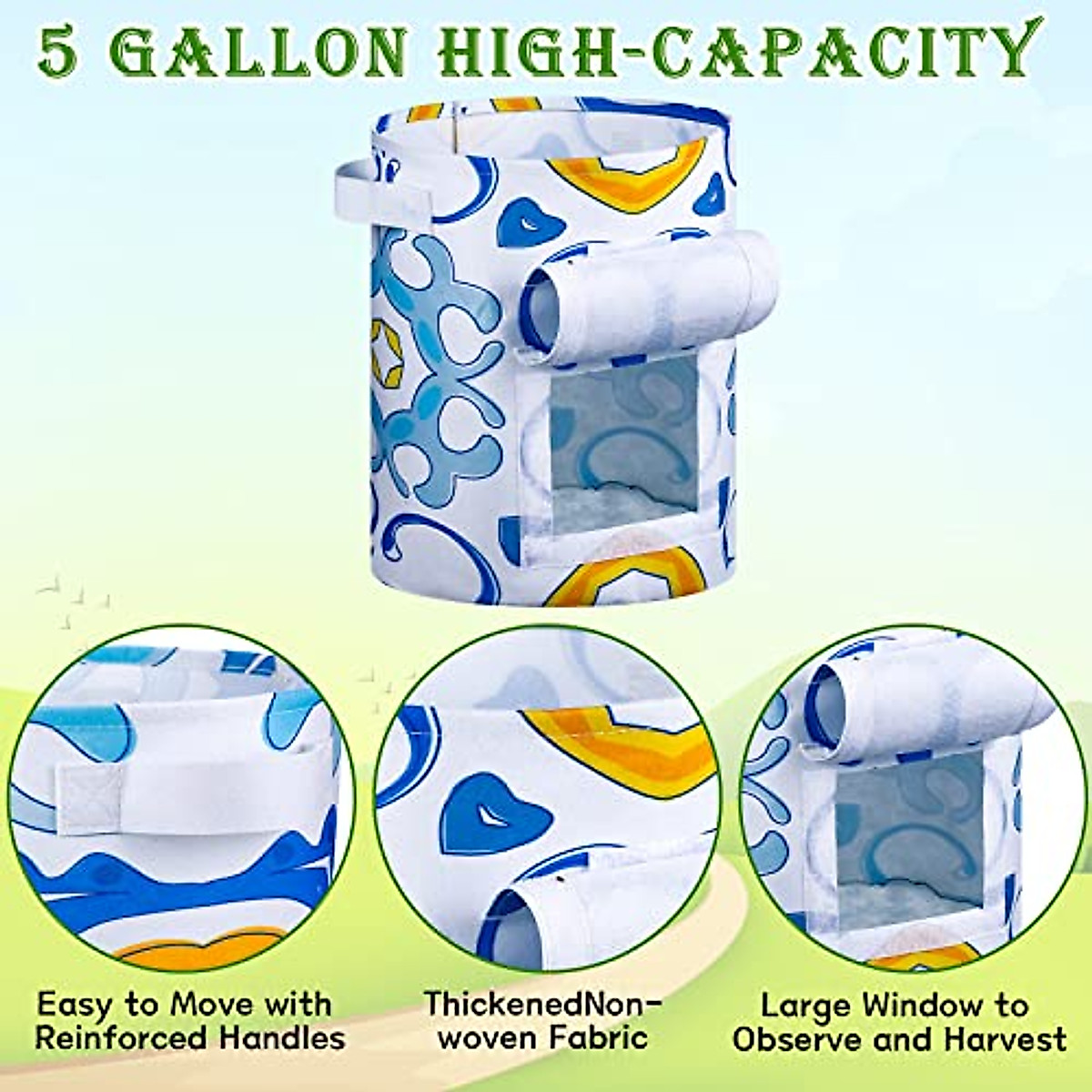 4 Pcs Boho Potato Grow Bags with Flap 5 Gallon Garden Planting Bag with Handles and Harvest Window Boho Garden Pots Thickened Tomato Planter for Potato Tomato Vegetable and Fruits