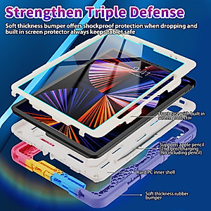 ROISKIN for iPad Pro 12.9 -Inch Case (6th, 5th, 4th & 3rd Gen) with HD Screen Protector, 360 Stand, Hand Strap, Pencil Holder,Shoulder Strap,Rugged Bulky Full Body 12.9 iPad Pro Case