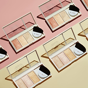 FLOWER Beauty By Drew Barrymore Shimmer + Strobe Highlighting Palette - Glowing Bronzer Powder Kit For Face + Blendable Coverage - Skintones + 3 Enhancing Colors (Strobe Brush) Included - Champagne Shimmer