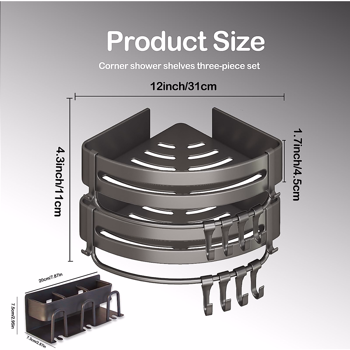 NAJIESUN Adhesive Shower Rack 3-Pack Large Capacity Rust-Proof Stainless Steel Bathroom Storage Rack, Toothpaste Storage Rack No Drilling Shelves (3-Piece Bathroom Storage Rack Set)
