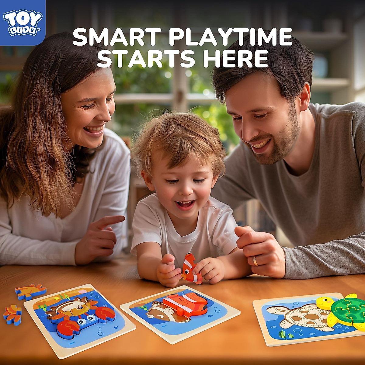 TOY Life Wooden Puzzles for Toddlers 2-4, Sea Animals Toddler Puzzles, Puzzles for Toddlers 1-3, Wood Puzzles Educational Montessori Toys Gifts for 1 2 3 Year Old, Baby Puzzles Kids Learning Toy